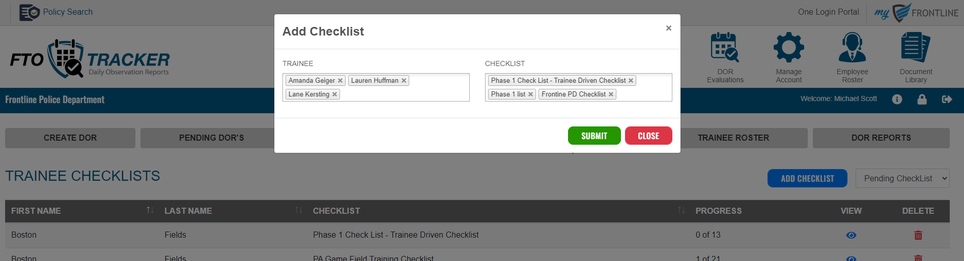 In DOR/FTO, when adding checklists to trainees, we made it so you can ...
