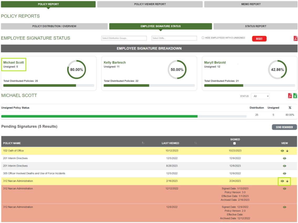 View all archived signatures in your Employee Signature Status Report.