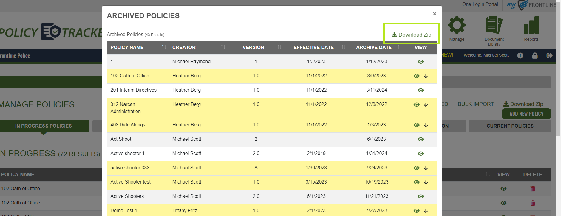 When viewing Archived Policies, you can now download all as a Zip file ...