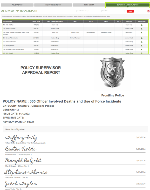 View the Supervisor Approval Report for a list of all current policies ...
