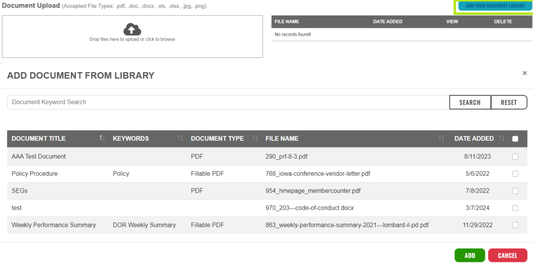 Add Documents from Document Library