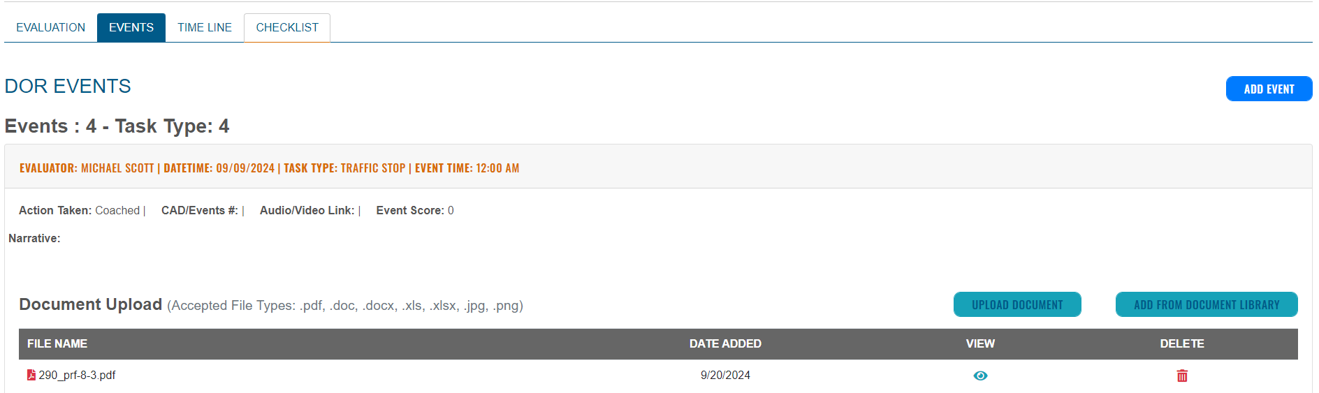 Per Event you can now add documents from your computer, or from your ...