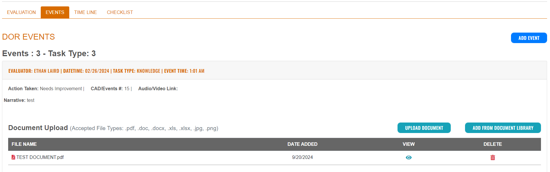 Per Event you can now add documents from your computer, or from your ...