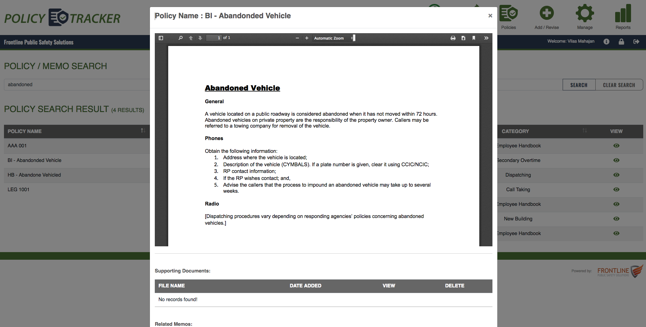 Policy Management Software for Dispatch and Police